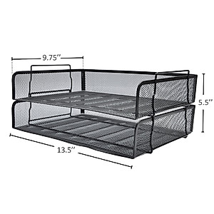 Easepres 2 Tier Stackable Desktop Document Letter Tray Organizer| The Mesh Collection, Black
