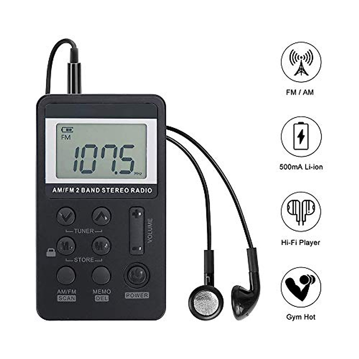 TBESTOACC AM FM Portable Pocket Radio, Personal Walkman, Mini Digital Tuning Radio with Rechargeable Battery, Earphone, Lock Screen for Walk/Jogging/Gym/Camping