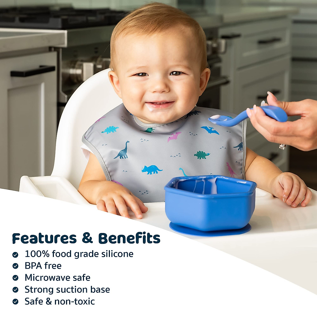 Tiny Twinkle Silicone Suction Bowl with Lid for Baby and Toddler - 100% Silicone - BPA Free - Microwave Safe - Suction Bowls For Baby, Snack Containers For Toddlers (Indigo)