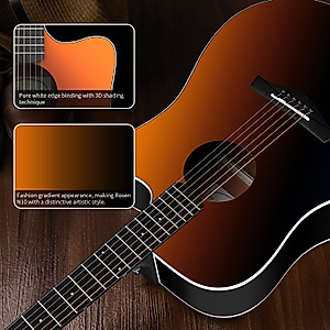 Rosen N10 Acoustic Guitar for Beginner Adults Full Size Dreadnought Solid Spruce Top Acustica Guitarra Bundle Kit with Gig Bag Tuner Strap Strings Capo Picks Cleaning Cloth, Black