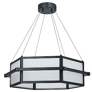 Vivio Lighting LED Hexagon Chandelier Matte Black Light Fixture Entry Way Frosted Glass Ceiling Light Farmhouse Dining Room Bedroom 45W 4000K