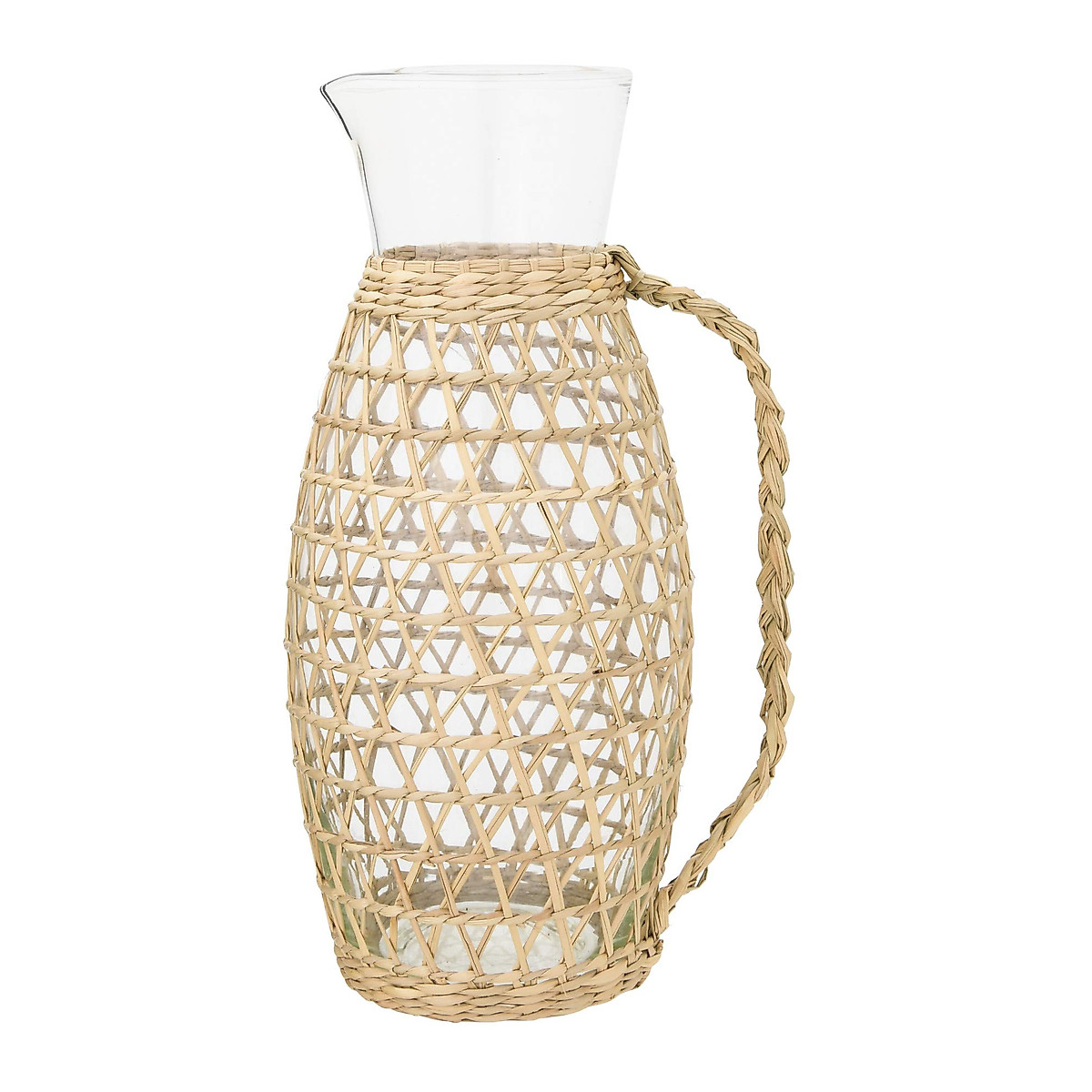 Creative Co-Op 64 oz. Glass Seagrass Weave Jacket & Handle Pitcher, Tan