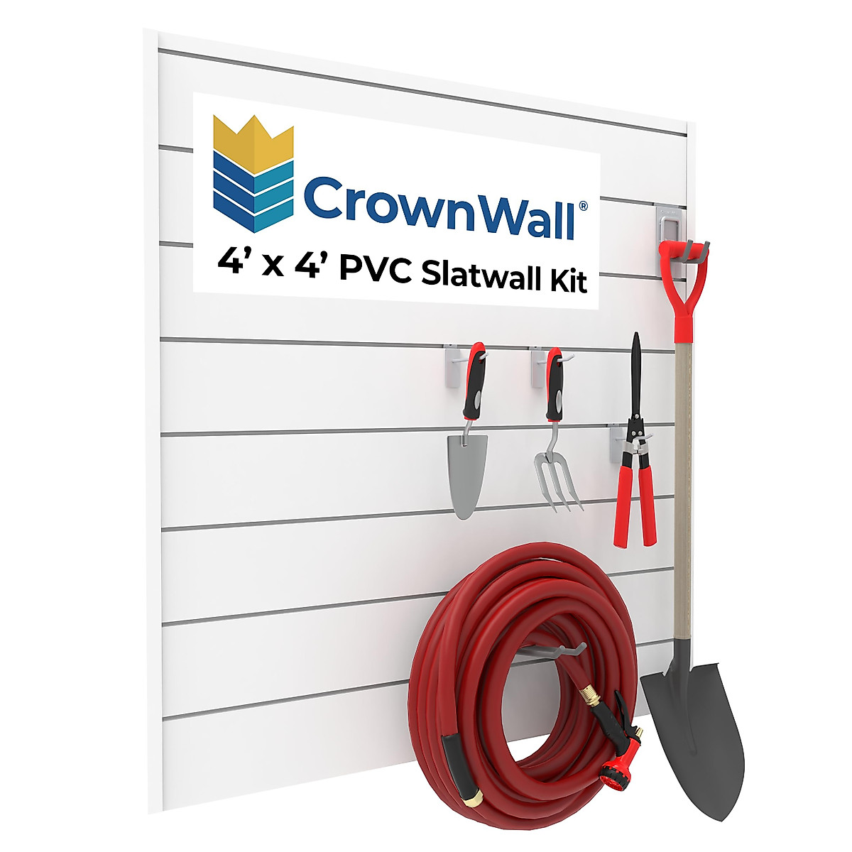 CrownWall PVC Slat Wall Panels Garage Wall and Home Organizer Storage System | Heavy Duty Organization and Easy Installation | 4ft by 4ft (16 sqft) Section, White