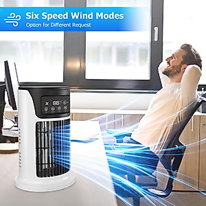 Portable Air Conditioner Fan, MAXROCK Portable AC Personal Mini Air Cooler 6 Speed Desk Air Cooling Fan 7 Colors LED Light with Timing Function for Personal Use