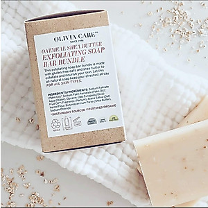 Olivia Care Exfoliating Bar Soap Pack by – 100% Natural & Organic - Infused with Shea Butter & Oats - Deep Clean, Refreshing, Moisturizing & Hydrating - Triple-Milled - X 5 OZ Oatmeal Shea Butter 3 Count (Pack of 3)