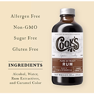 Cook's, Pure Rum Extract, For Baking, Ice Cream, Candies, Cakes, 4 oz