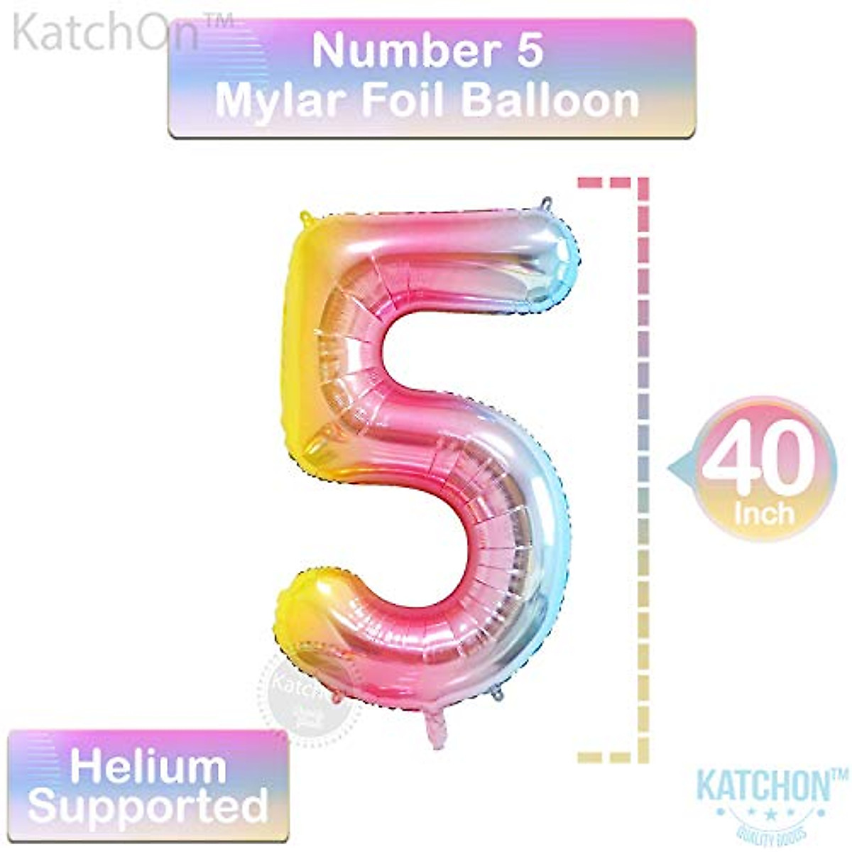 KatchOn, Unicorn 5th Birthday Decorations Girl - Glitter Five Banner, Number 5 Balloon 40 Inch | Giant Unicorn Balloons, 43 inch | Unicorn Decorations for Birthday Party | Unicorn Party Decorations