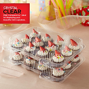 Stock Your Home Mini Plastic Cupcake Containers Disposable (40 Count) 12-Compartment Container with Connected Dome Lid Clear, BPA Free, For Small or Mini Sized Cupcakes