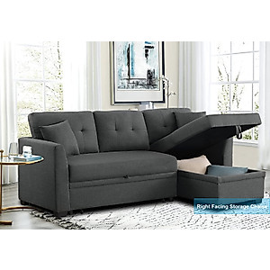 Sleeper Sectional Sofa Pull Out Couch with Storage Chaise 2 in 1 Sleeper Sofa Couch Convertible Sleeper Bed for Living Room, Apartment,Bedroom,Dark Grey