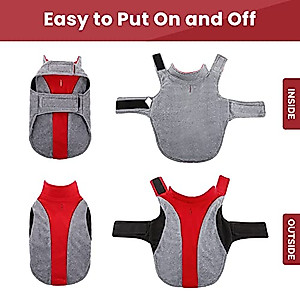 MIGOHI Fleece Dog Winter Coat, Warm and Soft Dog Sweaters Puppy Pajamas with Leash Hole and Hook Loop Closure, Reversible Dog Cold Weather Vest Apparel Pet Jackets for Small Medium Large Dogs, Red L