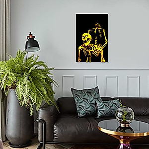 Creative skull canvas print wall decor gold gothic art skull canvas print wall decor for bedroom living room decor Stretch And Frame Ready To Hang 12x18inch(30x45cm)