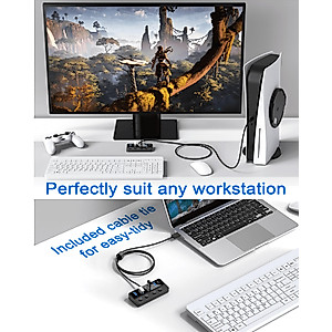 Qeefun 4-Port USB Hub 3.0, Individual LED Power Switches USB Extension 2ft USB Extender 5V/3A USB Adapter for Laptop, PC, USB Flash Drives, and More……