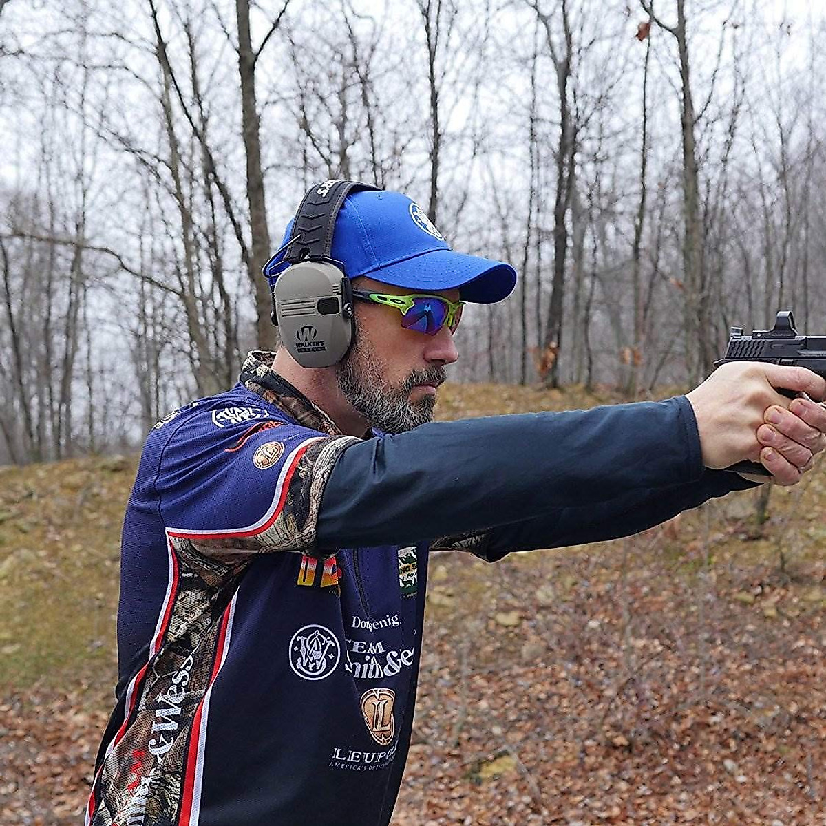 Walker's Razor Ear Protection Dark Earth Slim Shooter Folding Earmuffs, 4 Pack