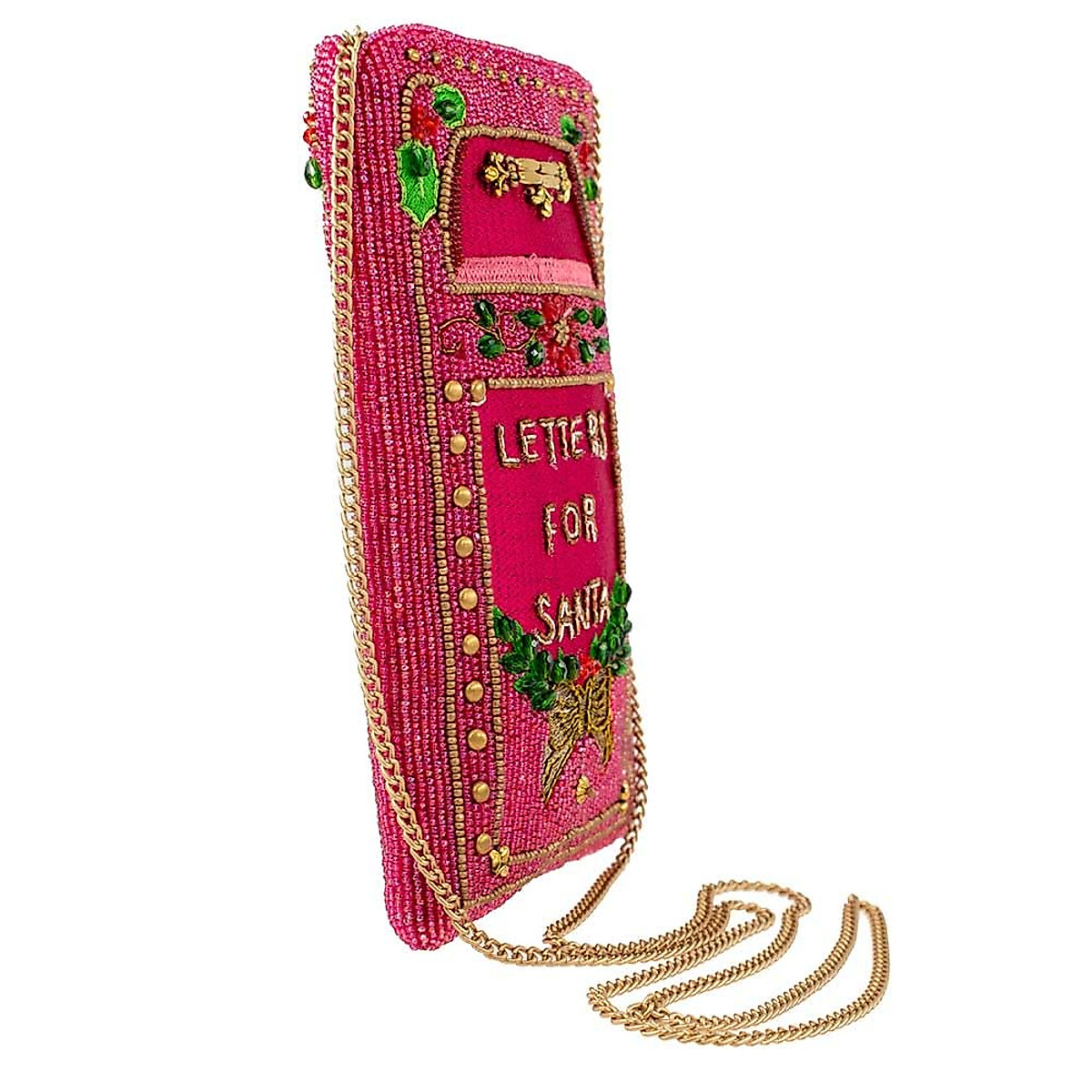 Mary Frances Dear Santa Beaded Mailbox/Letterbox Crossbody Phone Bag, Pink