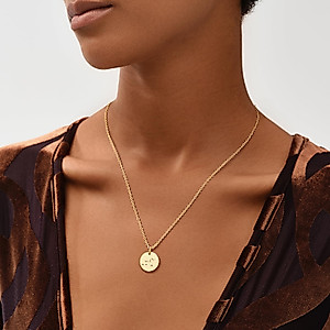 MEVECCO Gold Necklace Coin Disc Zodiac 12 Constellation Taurus Star Engraved Horoscope Sign Astrology Pendant 18K Gold Plated Chain Dainty Personalized Simple Jewelry