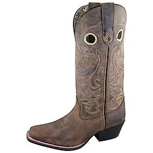 Smoky Women Wilma 12 Inch Distress Leather Cowboy Boot, Brown Distress