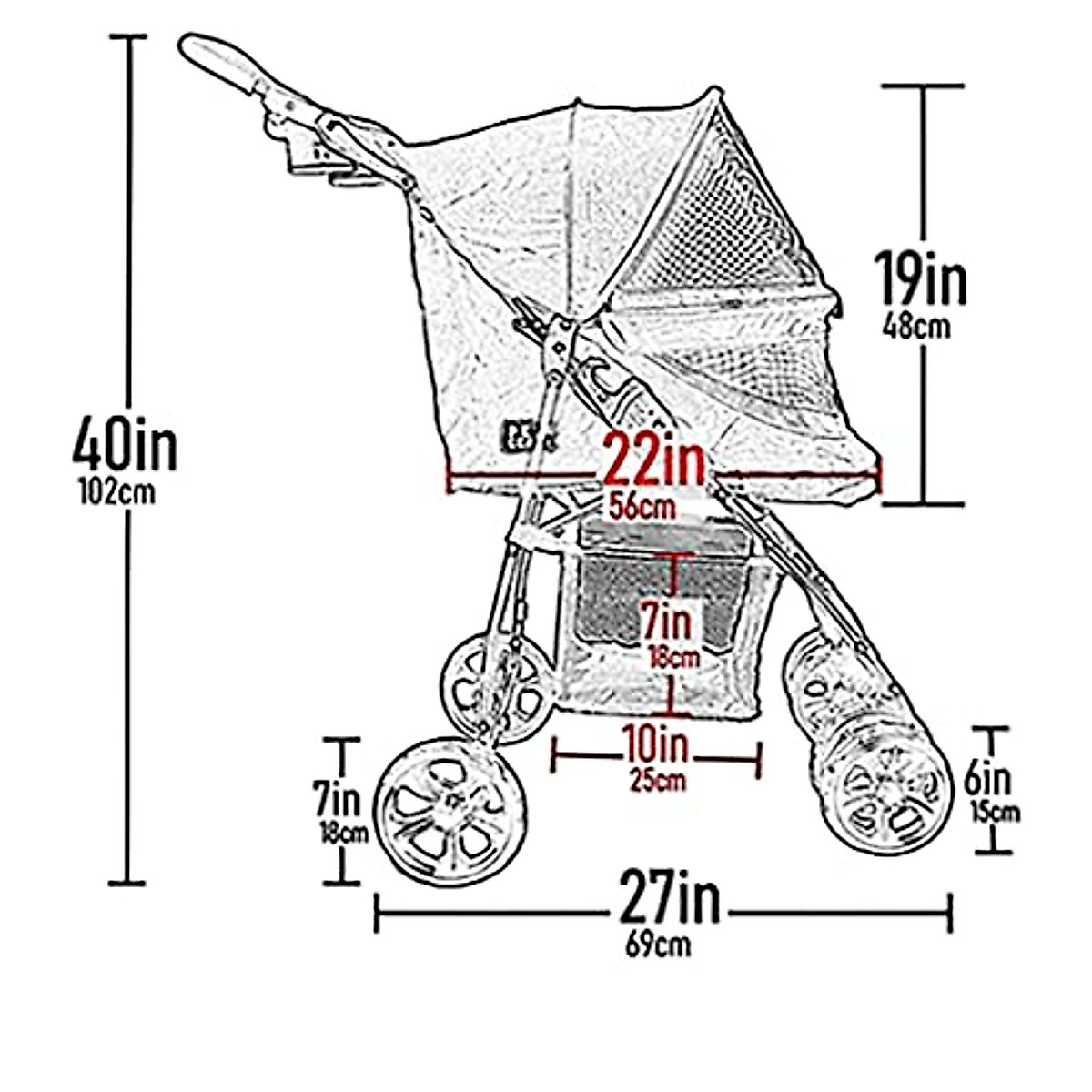 Pet Gear Happy Trails Lite Pet Stroller for Cats/Dogs, Zipper Entry, Easy Fold with Removable Liner, Safety Tether, Storage Basket
