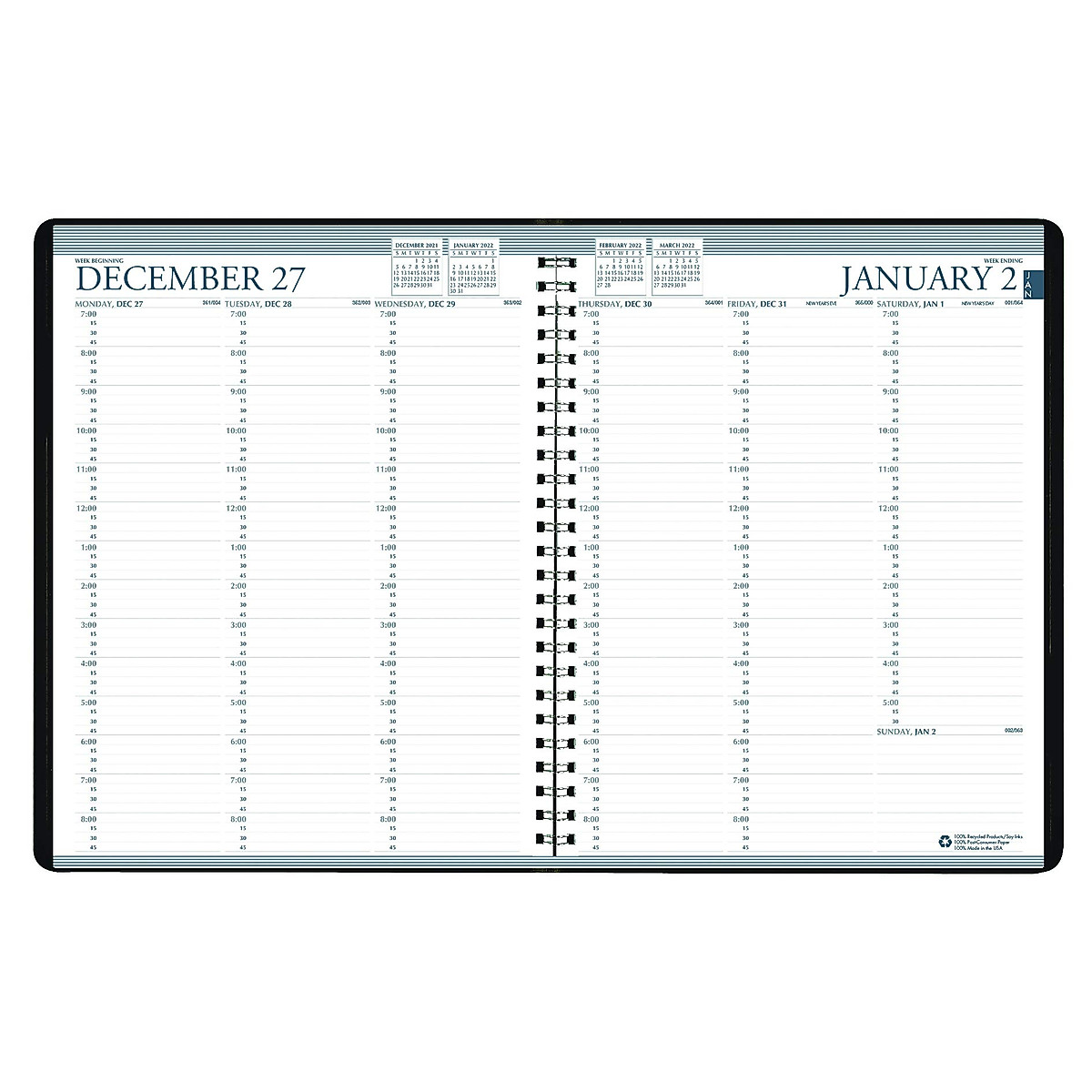 House of Doolittle Recycled Professional Weekly Planner, 15-Minute Appts, 11 x 8.5, Black Wirebound Soft Cover, 12-Month (Jan to Dec): 2023