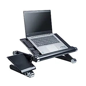 BackPainHelp Posture Laptop Stand Desk Table Tray for Bed, Aluminium, Adjustable Portable Folding Standing Desk Computer Riser (Black)