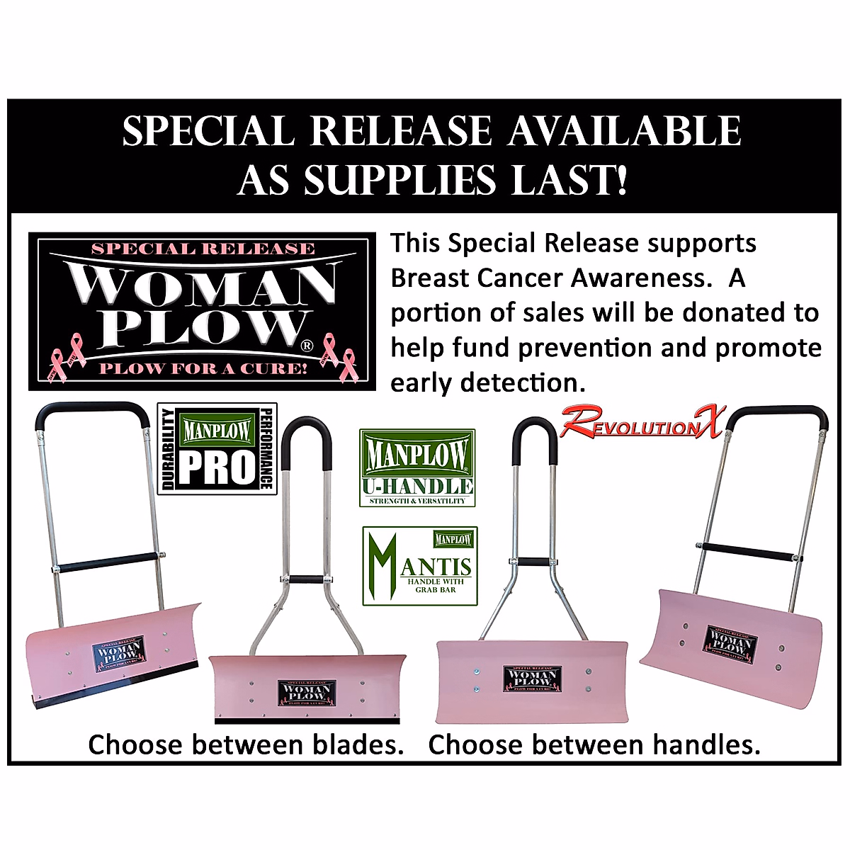 MANPLOW Breast Cancer Awareness PRO32 with Mantis Handle with Grab