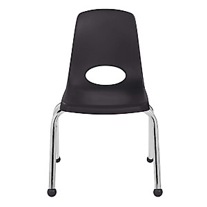 FDP 14" School Stack Chair, Stacking Student Seat with Chromed Steel Legs and Ball Glides; for in-Home Learning or Classroom - Black (4-Pack), 10380-BK