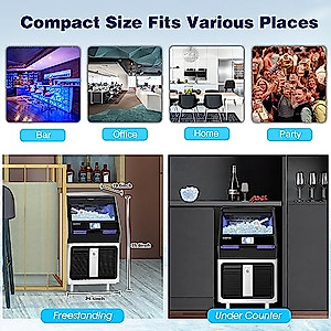 GSEICE Commercial Ice Maker Machine,280lbs/24H with 70lbs Ice Storage Capacity, 20” Air Cooled Undercounter Full Cube Ice Maker, 304 Stainless Steel Smart Control Ice Machine for Home Business Party