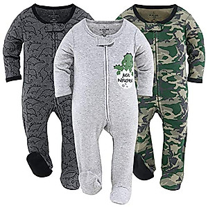 The Peanutshell Footed Baby Sleepers for Boys, Camo & Dinosaur, 3 Pack Set (3M)