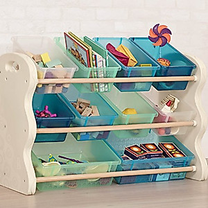 B. spaces by Battat – Totes Tidy Toy Organizer – Kids Furniture Set Storage Unit with 10 Stackable Bins – Ivory, Sea and Mint