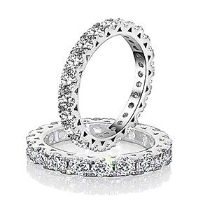 Diamonbella Realistic Simulated Diamond Hearts & Arrows Stackable Eternity Band Ring 3MM Width Solid 925 Silver R3MMB60