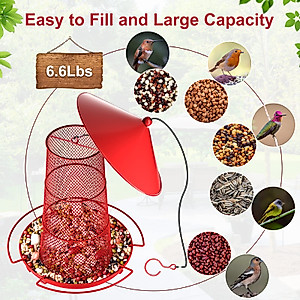 Gaprass Bird Feeder, 3 Tier Retractable Metal Bird Feeders for Outside Hanging, 6.6 Lbs Large Capacity with 3 Perches, Squirrel-Proof Bird Feeder for 360°Feeding Area for Wild Birds (Red)