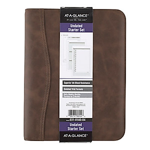AT-A-GLANCE Simulated Leather Undated Starter Set, 43184 DAY-TIMER, Desk Size, Distressed Brown (031-0140-04)