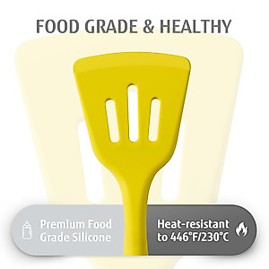 hecef Kitchen Utensils Set, 32 PCS Silicone Cooking Utensils Set with Stainless Steel Holder, 446°F Heat Resistant Food Grade Kitchen Gadgets Tools Set Wooden Handle for Nonstick Cookware (Yellow)