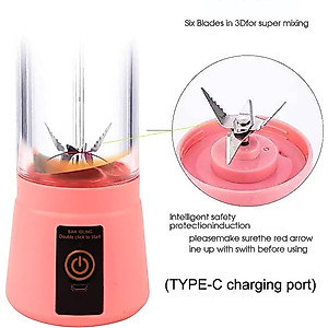 HERAVI'S Portable Blender with Brush, Rechargeable USB Blender, Smoothie Blender with 6 Blades Mini Blender for Kitchen, Home, Travel (Pink)
