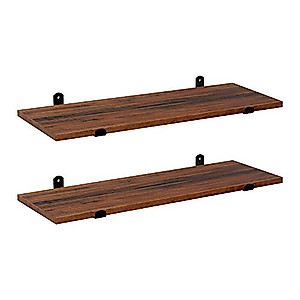SONGMICS Wall ,Floating Shelves Set of 2, Rustic Decorative Shelves, Retro Style, 23.6 x 7.9 x 2.8 Inches, for Bedroom Living Room Kitchen Hallway, Brown and Black