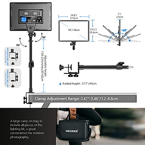 Neewer Desk Mount LED Video Light with C-clamp Stand and 2.4G Remote Kit: Dimmable Bi-Color 18" LED Panel 3200K-5600K 45W 4800Lux CRI 97+ Light for Photography YouTube Game Video Shooting Live Stream