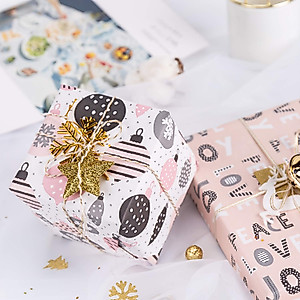 WRAPAHOLIC Christmas Kraft Wrapping Paper Roll - Pink and Grey Christmas Set for Holiday, Party Deco - 4 Rolls - 30 Inch X 120 Inch Per Roll