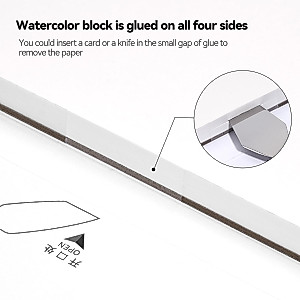 Watercolor Paper Block,Lightwish Hot Press Artist Watercolor Sketchbook,100% cotton/Acid-free,20 Sheets,10.63 * 7.48Inches 140lb/300gsm,Art Supplies for Adults, Artists, Students