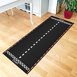 Area Runner Rug 2x6 Ft Race Track with Start and Finish line Car or Karting Road Racing top Non Skid Floor Mat for Living Room Kids Room Bedroom Kitchen Floor Hallways Carpet Throw Rugs