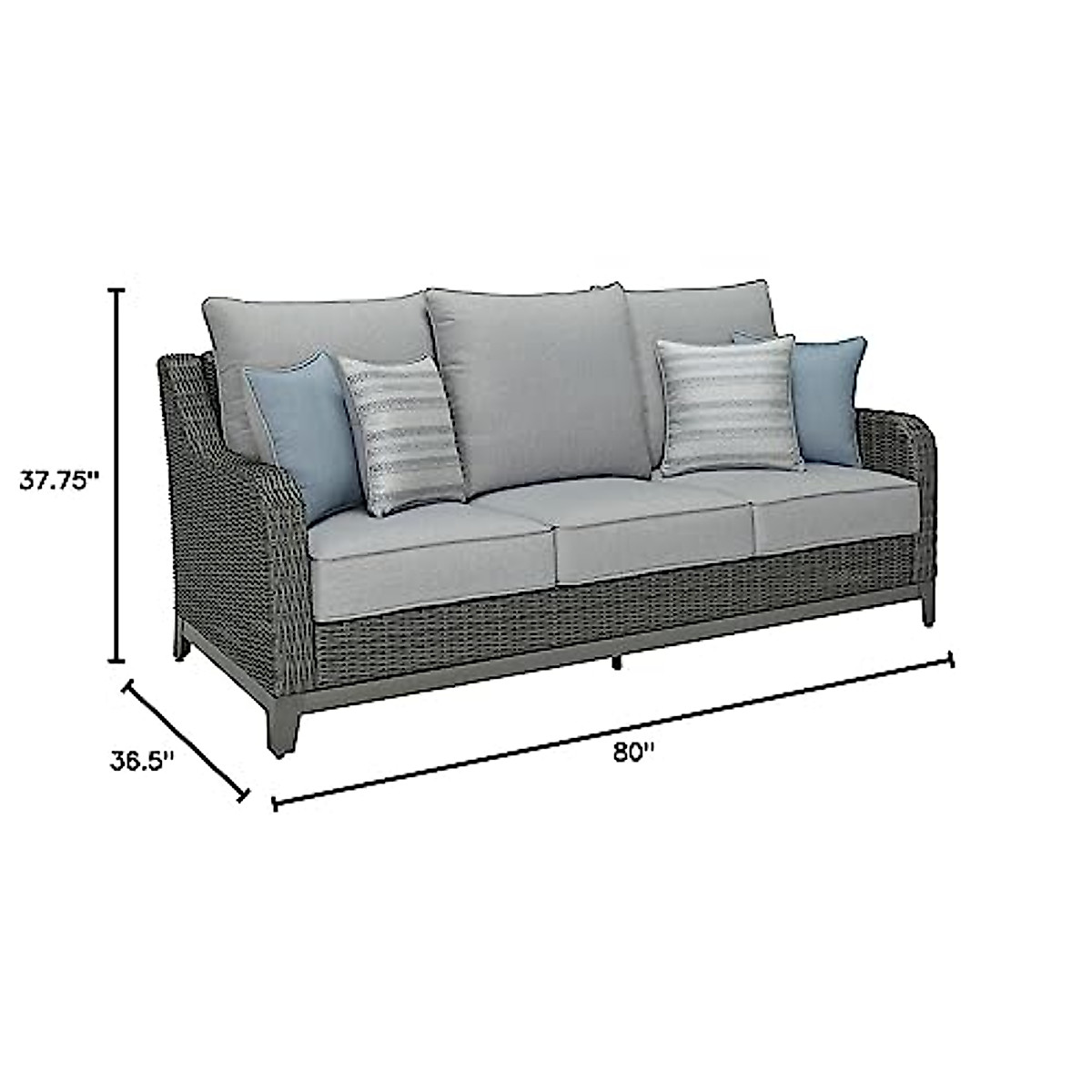 Signature Design by Ashley Outdoor Elite Park Patio Wicker Sofa with Cushion, Gray