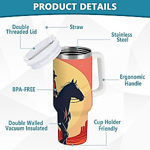 ODAWA Large Cowboy Desert Stainless Steel Insulated Tumbler with Handle and Straw Travel Insulated Tumblers