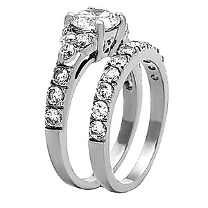 MABELLA 316L Stainless Steel Cubic Zirconia Round Cut Women's Wedding Engagement Bridal Ring Set Size 10