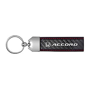 iPick Image Made for Honda Accord Real Black Carbon Fiber Loop Strap Key Chain with Red Stitching