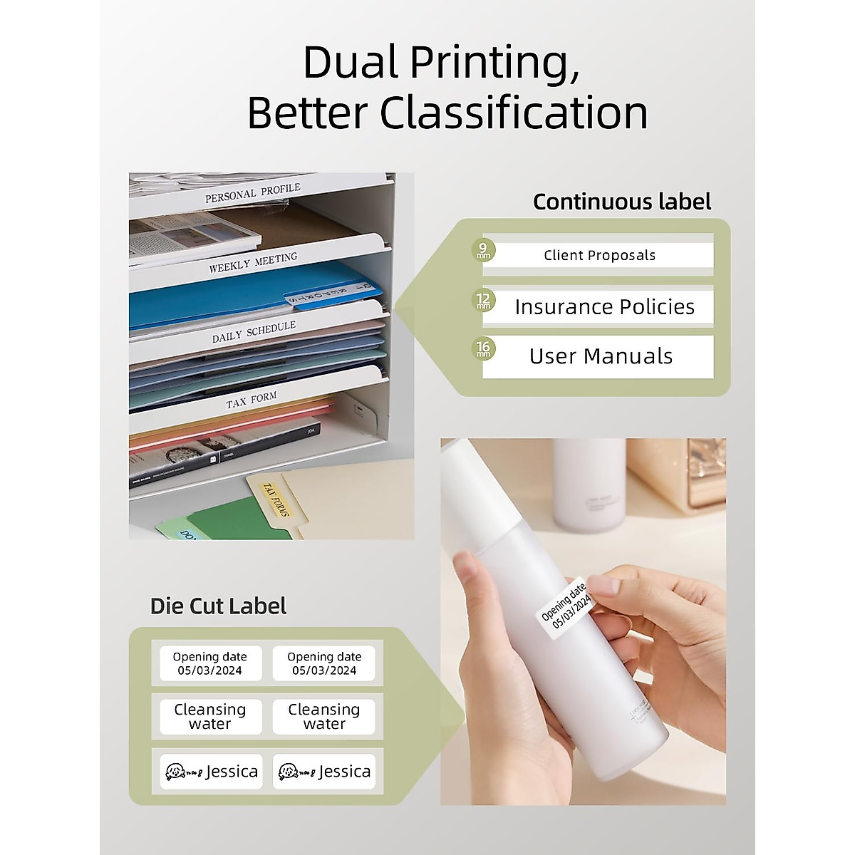 Makeid Label Maker Machine with Tape - Portable & Rechargeable Label Makers with Built-in Cutter.63" Waterproof Tape - Wireless Label Printer Compatible with Android & iOS Devices - Green