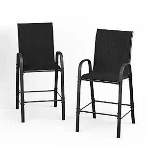 UDPATIO Outdoor Bar Stools of 2, All Weather Patio Bar Height Set, High Back Patio Stools & Bar Chairs for Backyard, Balcony and Pool, Black