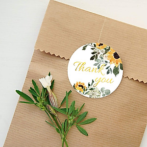 BIOBROWN Shipping Stickers Thank You Gold Foil Sunflower Painting Gift Wrap Stickers, Business Stickers 2 x 2 Inch-500 Total Labels