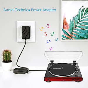 VHBW AC Adapter Power Cord for Audio-Technica AT-LP60X-BK, AT-LP60X-BW, AT-LP120XUSB-BK Direct-Drive Turntable Record Player 12V Charger Power Supply 5.9ft
