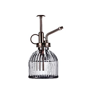 Aebor Glass Plant Mister Spray Bottle, 6.5" Green Glass Water Spray Bottle with Gold Top Pump Small Watering Can, Small Plant Sprayer Mister for Indoor Outdoor House Plant (Gray+Bronze A)