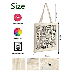AUSVKAI Canvas Tote Bag Aesthetic for Women, Cute House Reusable Cotton Bags for Shopping Beach Trendy Gifts