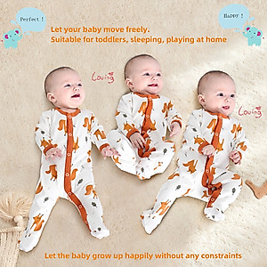 LAT 3 Pcs Infant Girls Boys Footie Onesies Sleeper Newborn Cotton Sleepwear Outfits (Orange fox + Raindrops, S (56cm))