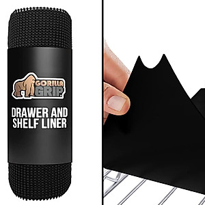 Gorilla Grip Drawer Liner and Wire Shelf Liners Set of 4, Drawer Liner Size 12 in x 20 FT in Black, Non Adhesive, Wire Shelf Liner Size 14x36 in Black, Waterproof Hard Plastic, 2 Item Bundle